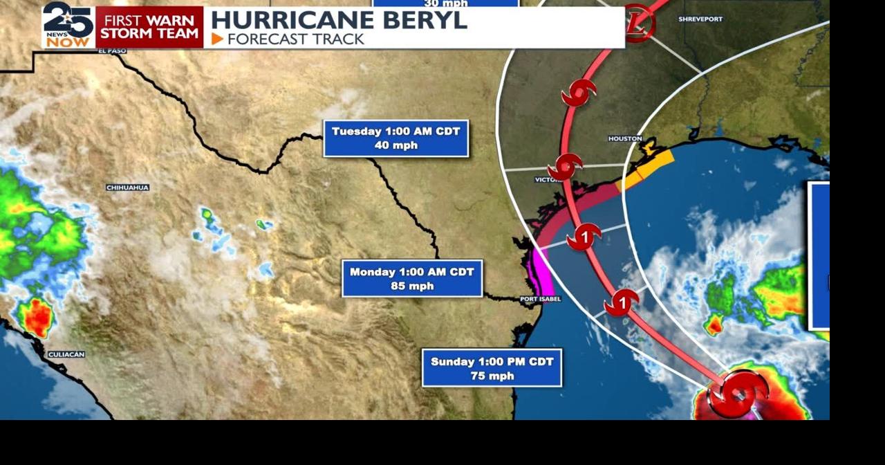 Hurricane warning and storm surge warning in effect as Beryl approaches ...