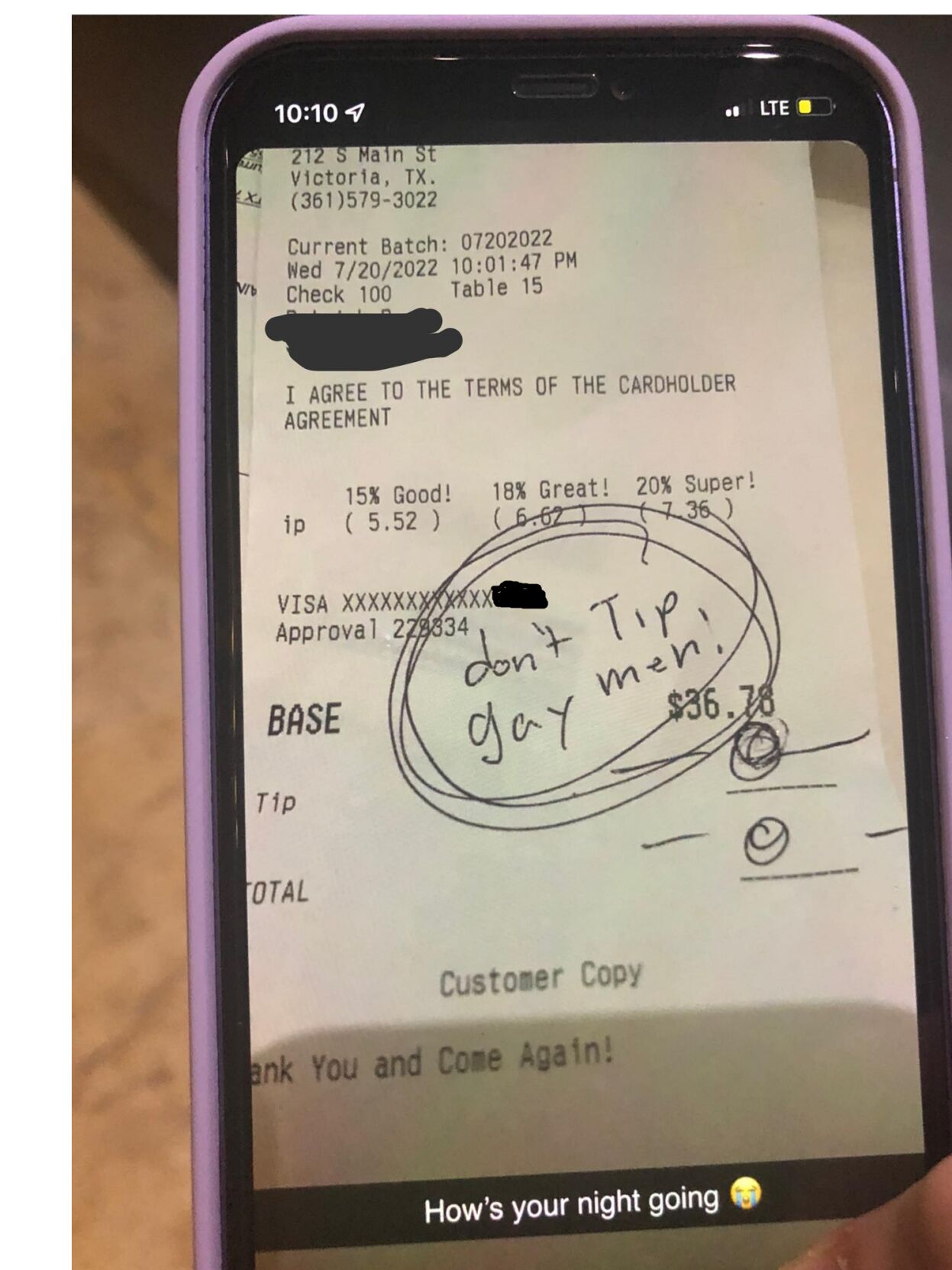 Server at downtown restaurant victim of hateful message on receipt ...