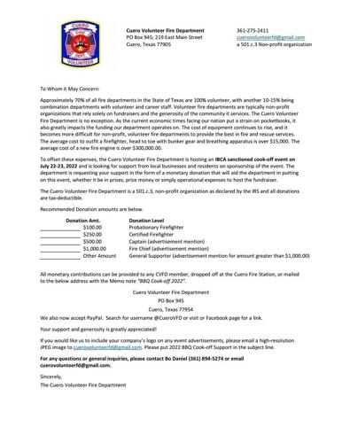 Cuero Volunteer Fire Department to host IBCA BBQ Cook-off event in July ...