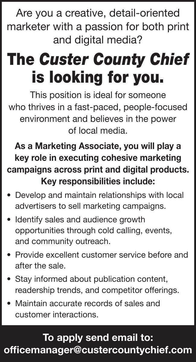 Custer County Chief Sales | Jobs | custercountychief.com