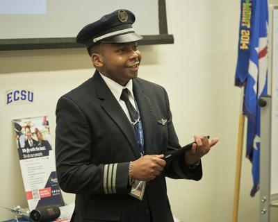 ECSU grad, now airlines pilot meets returns to help recruit ...