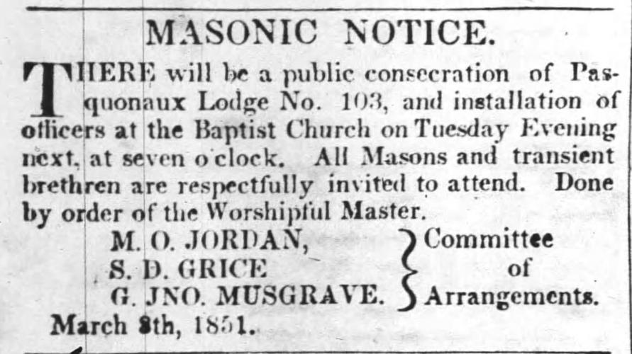 Pasquonaux No. 103: EC's shortest-lived Masonic Lodge | Feature ...