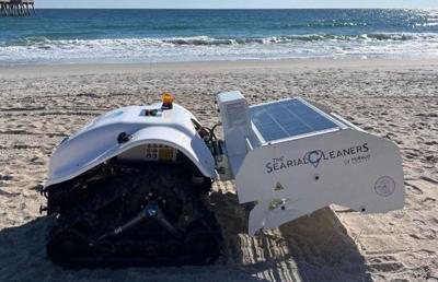 BeBot beach sweeper sifts surface sands for small debris ...