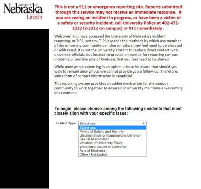 UNL launches new online incident reporting system | News ...