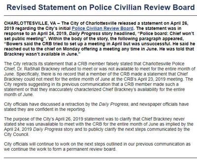 City officials retract statement on CRB meeting