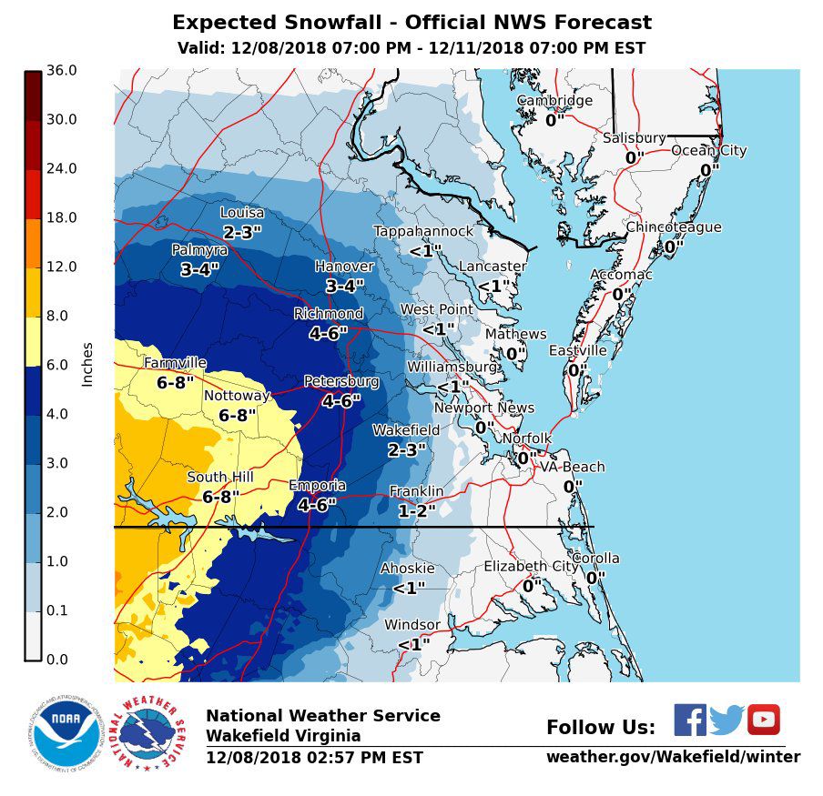 Charlottesville area could see several inches of snow Sunday