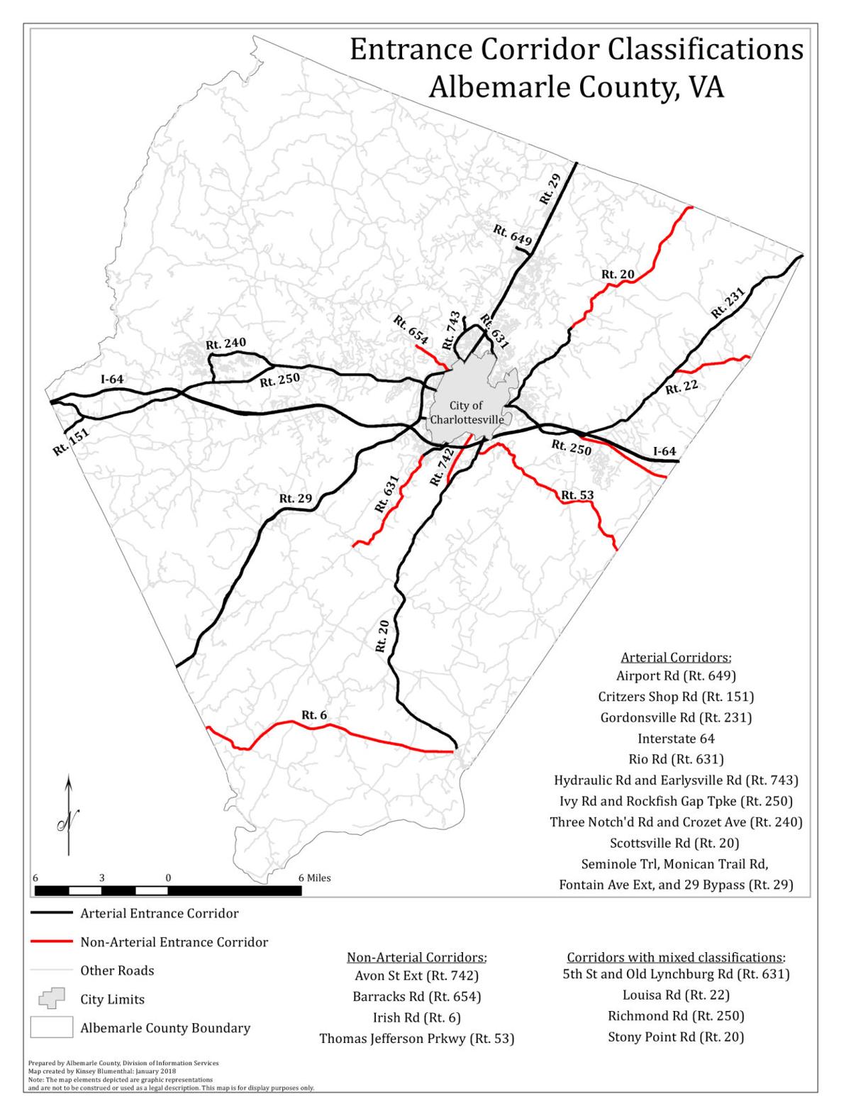 8 Albemarle roads mislabeled as entrance corridors