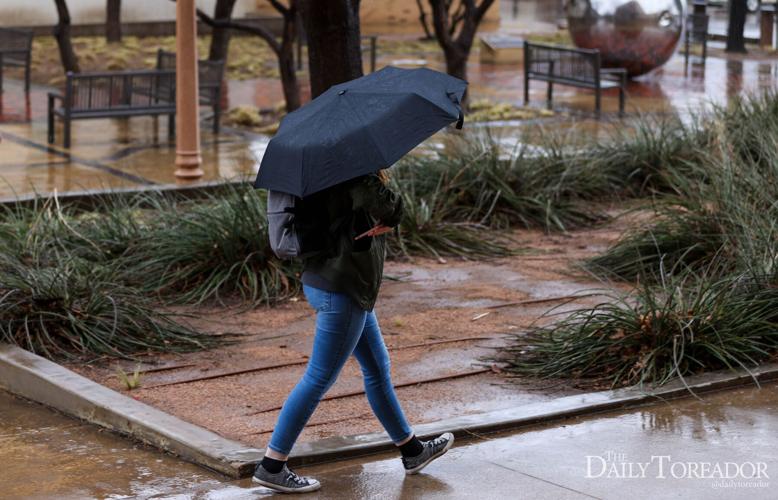 Students walk across campus in the rain | | dailytoreador.com
