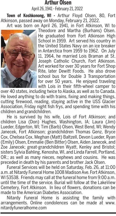 Arthur Olsen | Obituaries | dailyunion.com