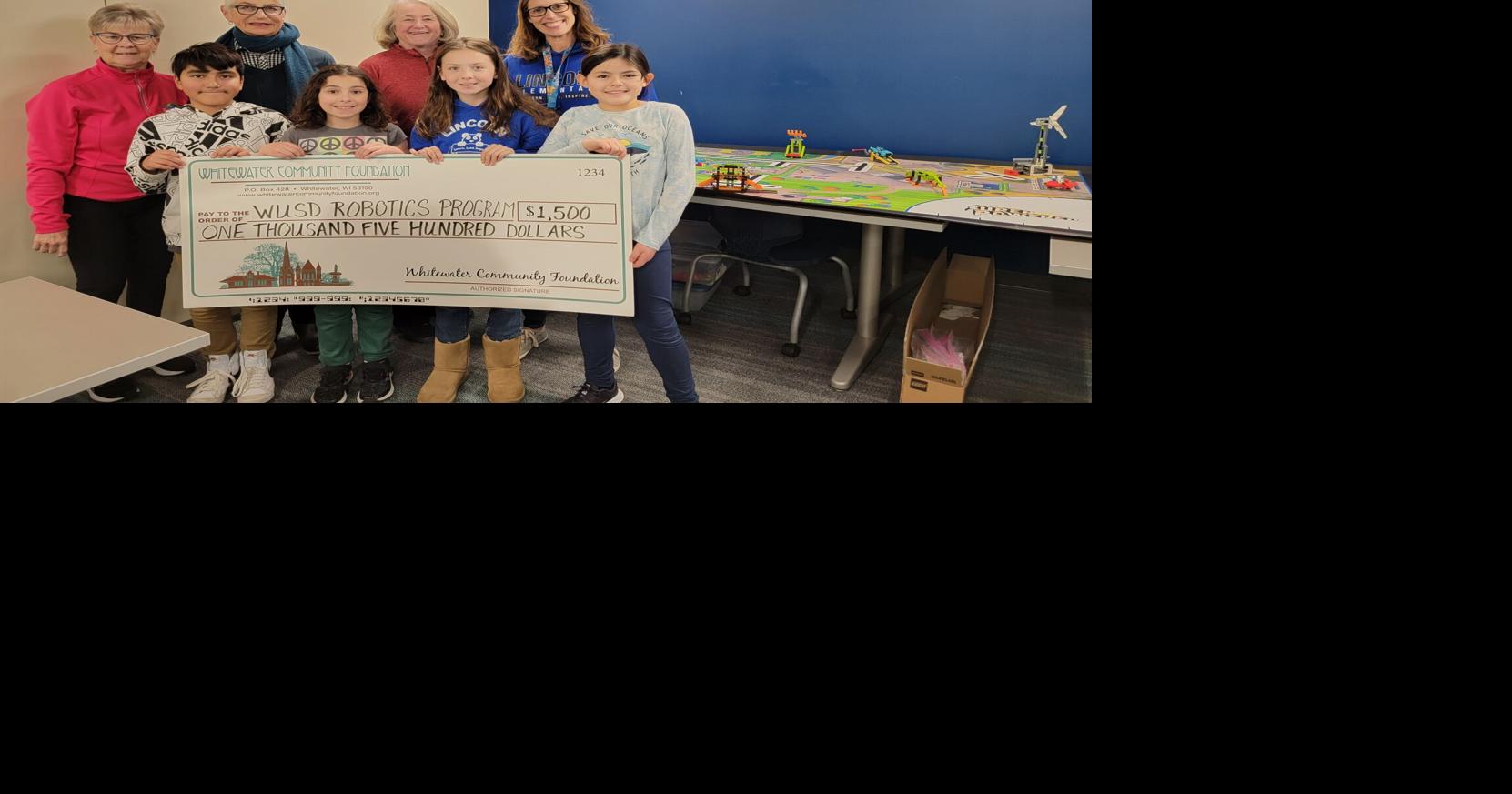 Whitewater Community Foundations presents $1,500 check to WUSD Robotics ...