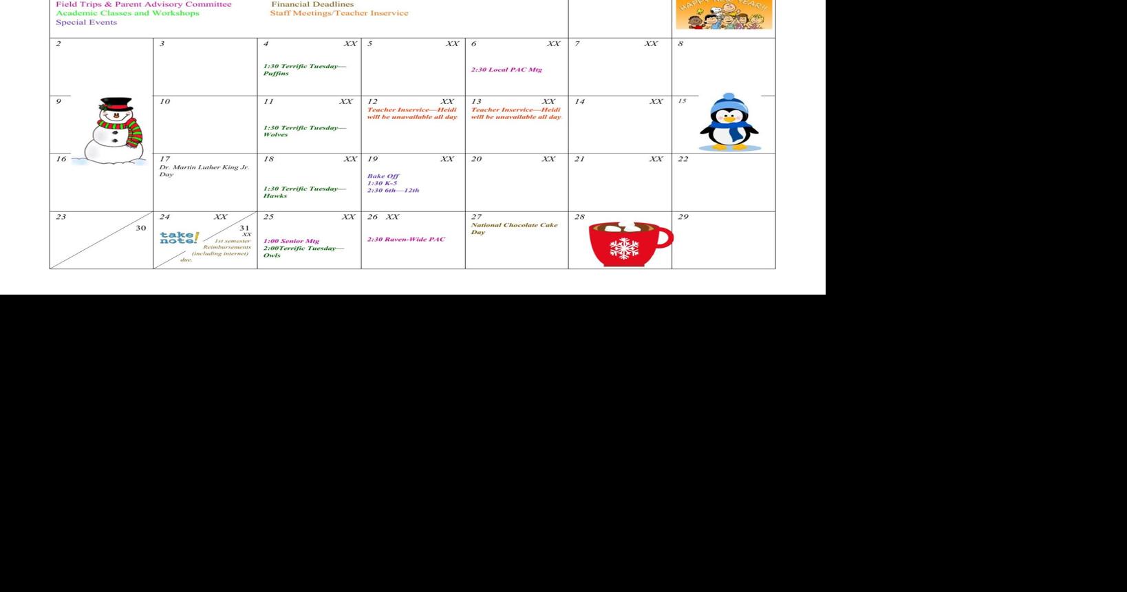 Raven Homeschool Calendar January 2022 | Raven Homeschool ...