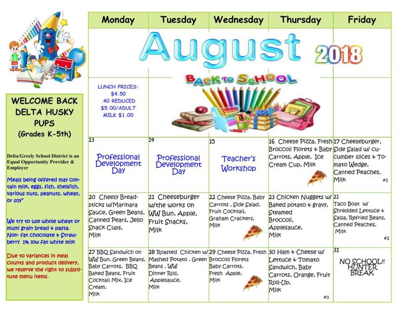 DES Lunch Menu August | Schools | deltawindonline.com