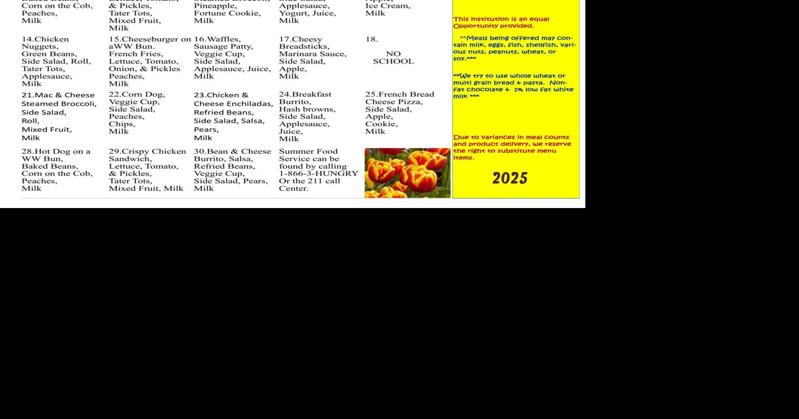 School Lunch Menu April 2025 | Delta Elementary School ...