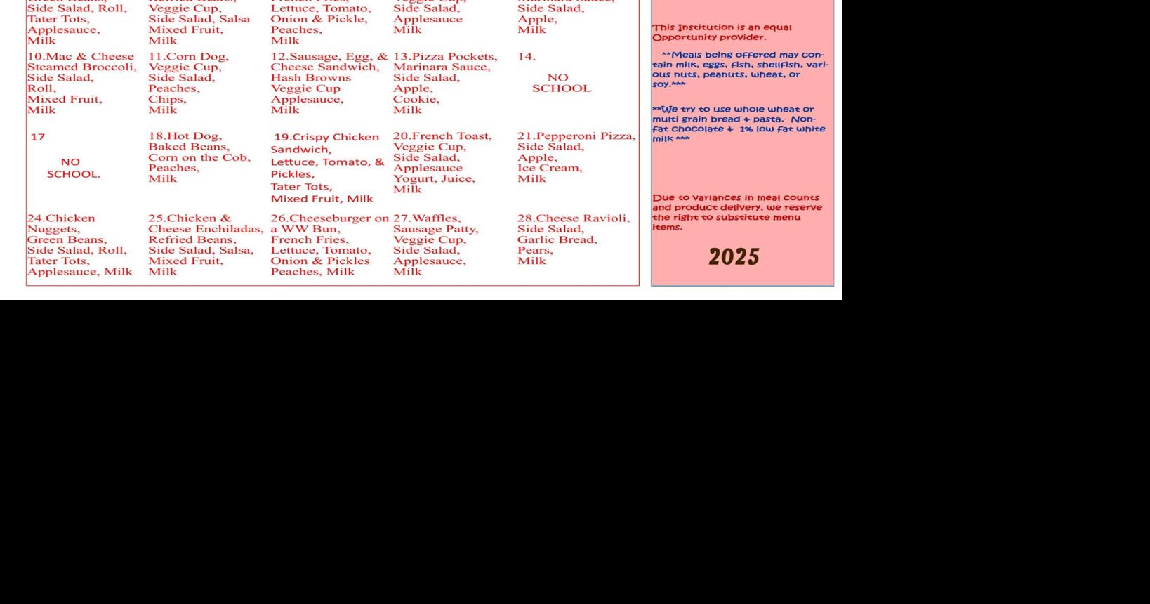 School Lunch Menu February 2025 | Delta Elementary School ...