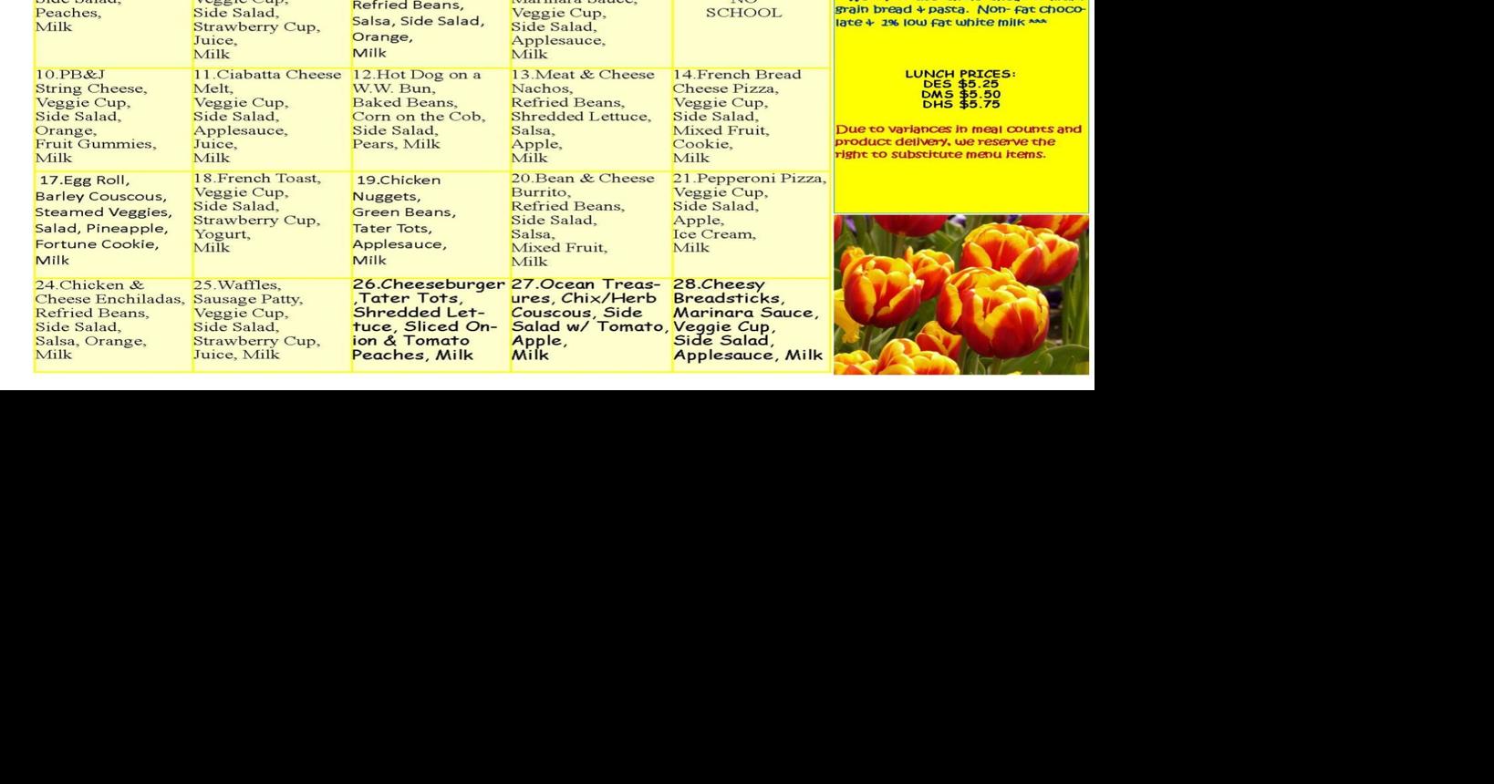 DGSD School Lunch Menu April 2023 | Schools | deltawindonline.com