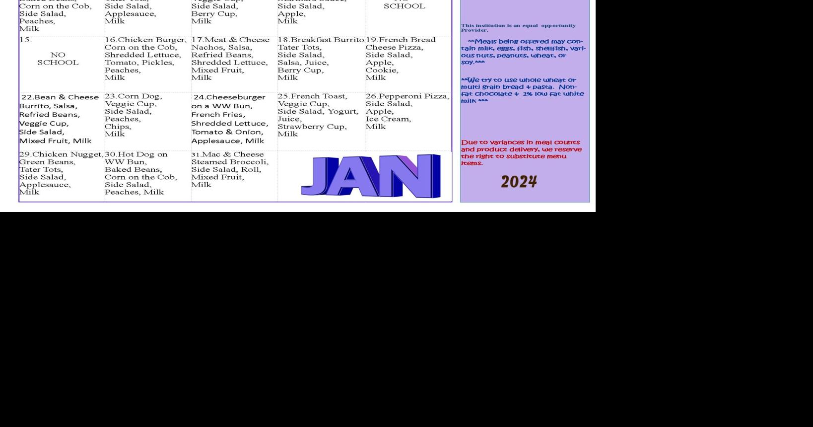 January 2024 School Lunch Menu | Schools | deltawindonline.com
