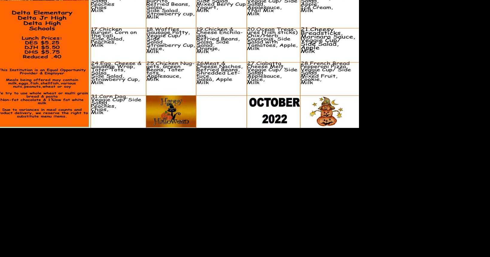 DGSD School Lunch Menu October 2022 | Delta Elementary School ...