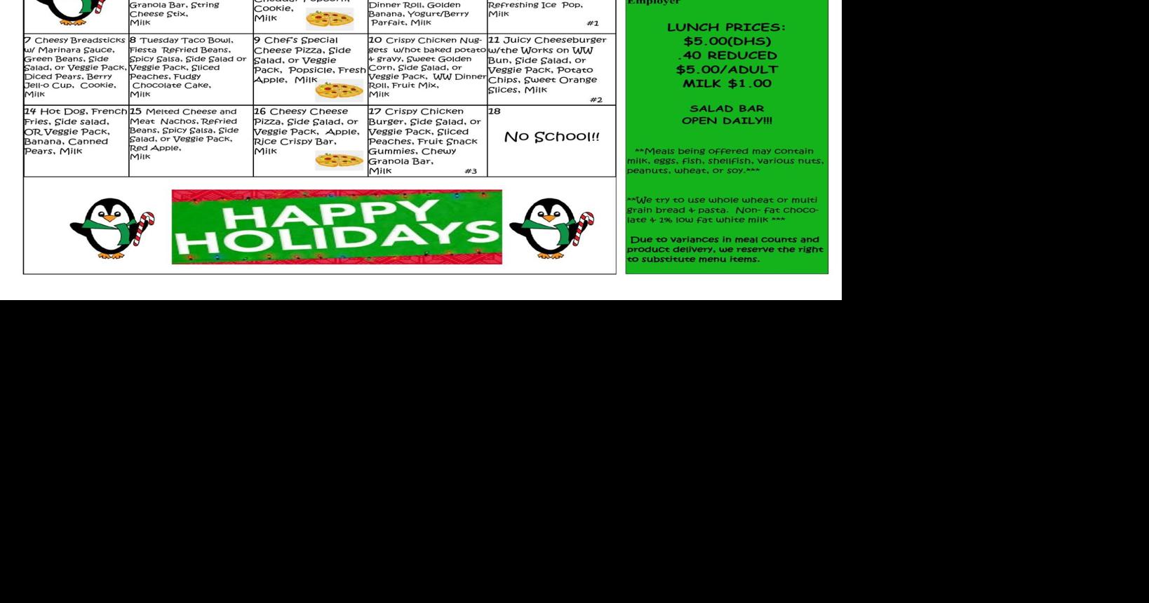 Delta High School Lunch Menu Dec. 2020 | Delta High School ...