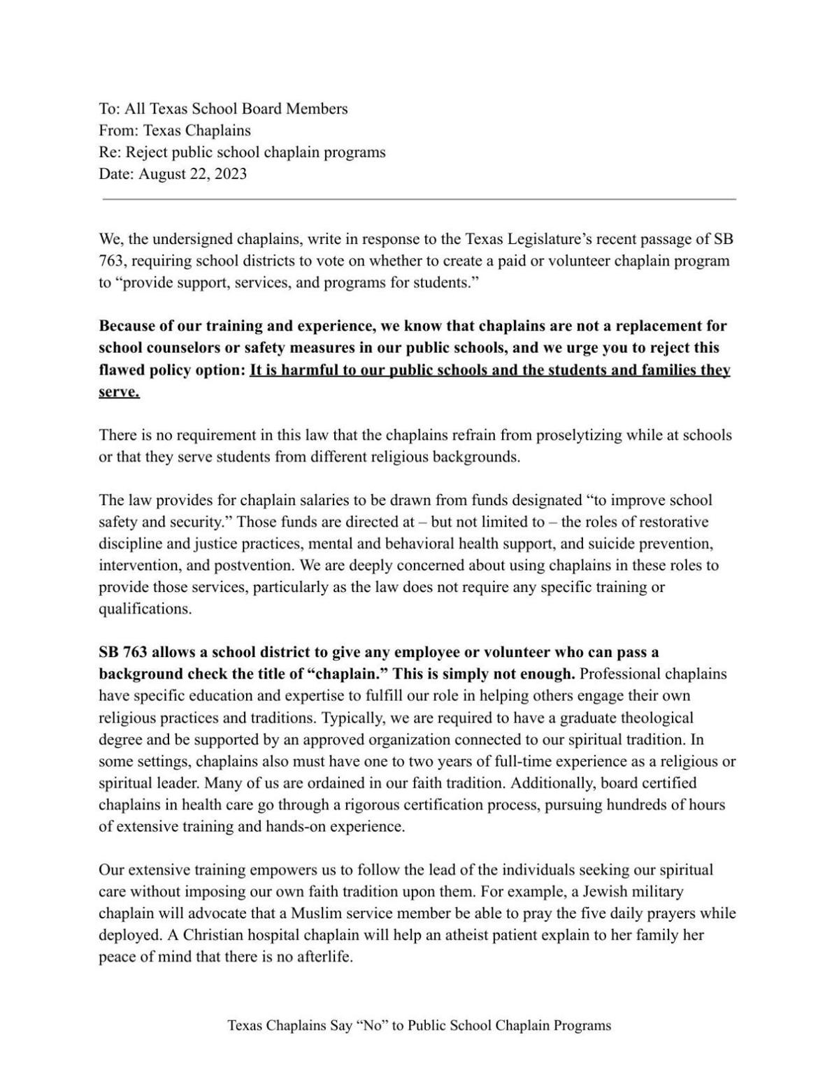 More than 100 Texas chaplains oppose new school chaplain law ...
