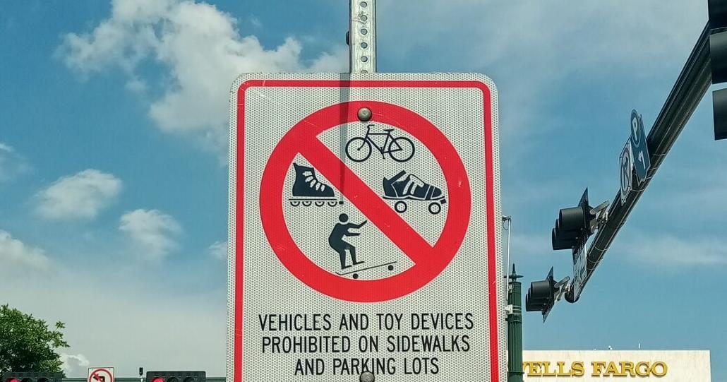 Denton replacing 60 signs after misprint prohibits bikes, skateboards ...