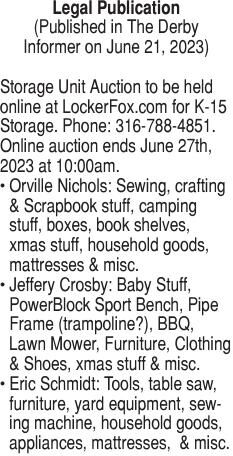 06-21-23: Storage Unit Auction - K15 Storage | Public Notices/Legals ...