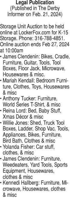 02-21-24: Storage Unit Auction - K15 Storage | Public Notices/Legals ...