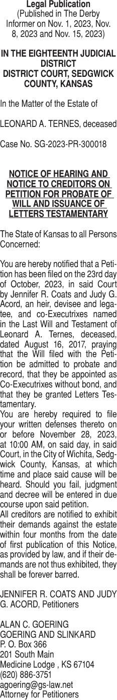 11-15-23: Notice of Hearing and to Creditors - Ternes | Public Notices ...