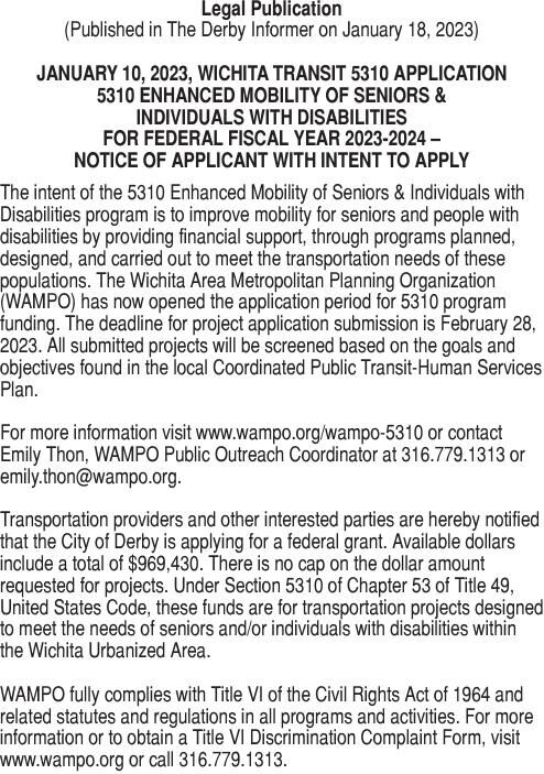 01-18-23: Wichita Transit 5310 Application - Derby Dash | City of Derby ...