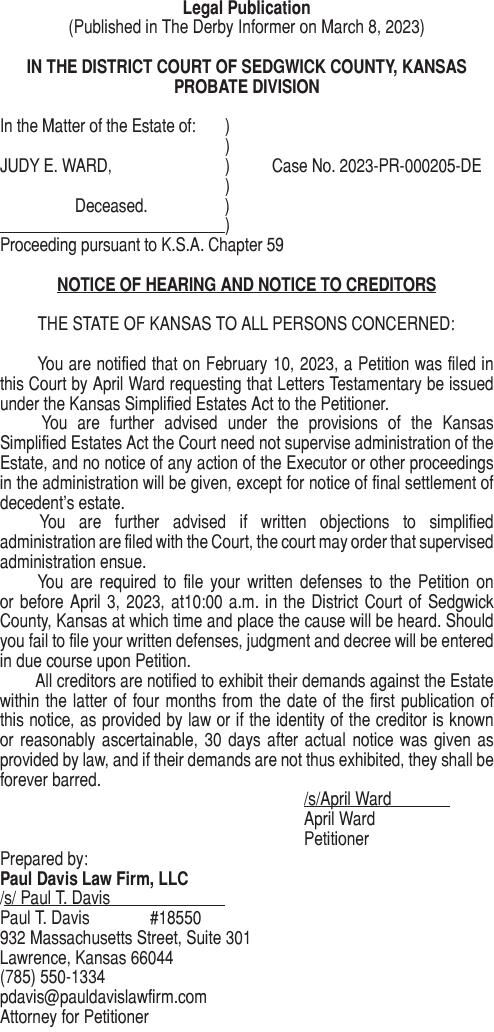 03-08-23: Notice of Hearing & Notice to Creditors - Ward 23PR205DE ...