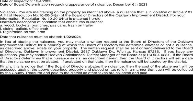 12-27-23: Notice of Nuisance - 5005 Tierra | Public Notices/Legals ...