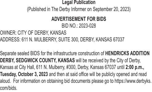 09-20-23: Advertisement for Bids - Bid No. 2023-028 | City of Derby ...