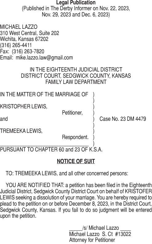 11-29-23: Notice of Suit - Lewis 23DM4479 | Public Notices/Legals ...