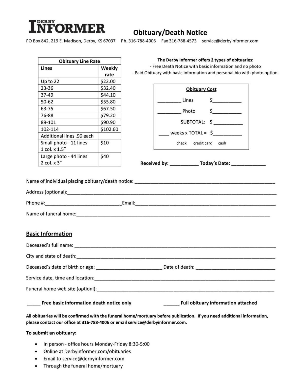 Obituary/Death Notice Form | | derbyinformer.com