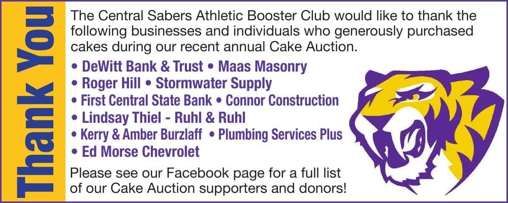 Central Sabers Athletic Boosters Cake Auction Thank You | Thank You ...