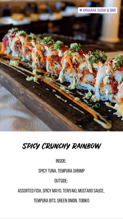 Amakara's Spicy Crunchy Rainbow Roll | | diablomag.com