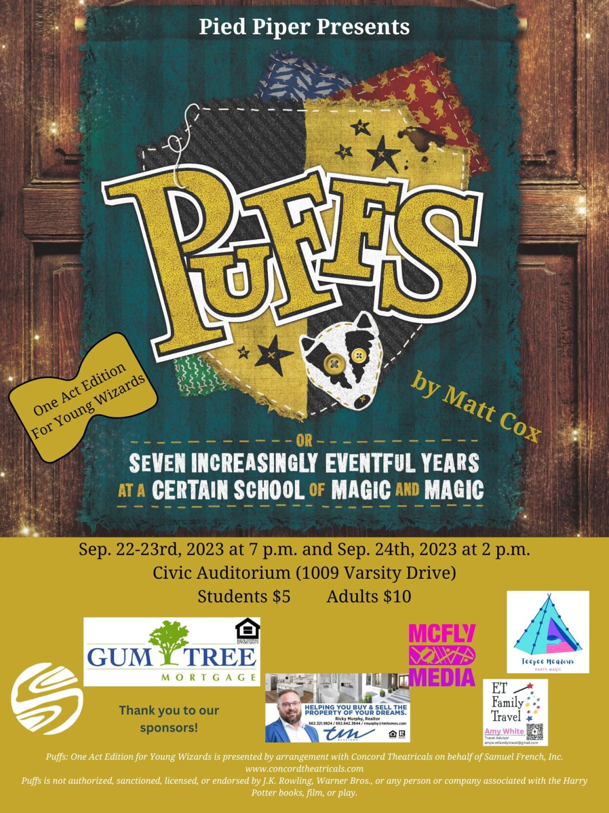 The other boy wizard: Pied Piper to present Potter parody 'Puffs' this ...