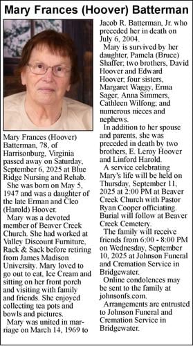 Mary Frances (Hoover) Batterman | Obituaries | dnronline.com