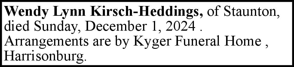 Wendy Lynn Kirsch-Heddings | Obituaries | dnronline.com