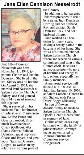 Jane Ellen Dennison Nesselrodt | Obituaries | dnronline.com