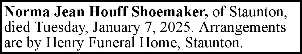 Norma Jean Houff Shoemaker | Obituaries | dnronline.com