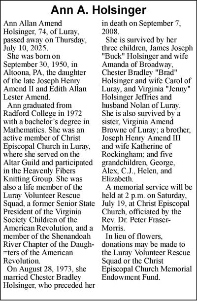 Ann A. Holsinger | Obituaries | dnronline.com