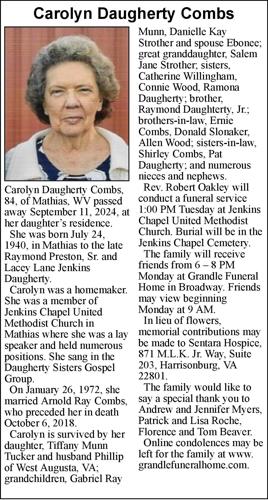 Carolyn Daugherty Combs | Obituaries | dnronline.com