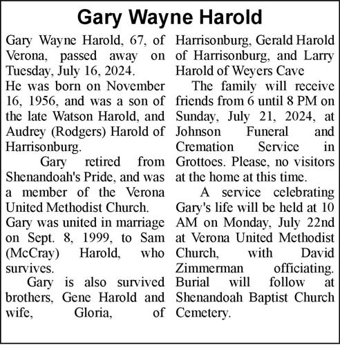 Gary Wayne Harold | Obituaries | dnronline.com