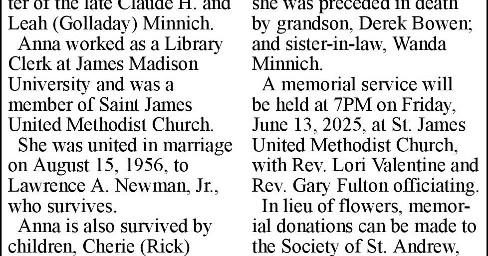 Anna Lee Newman | Obituaries | dnronline.com