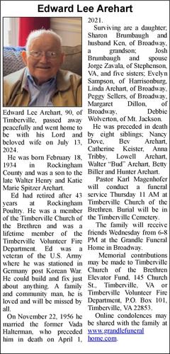 Edward Lee Arehart | Obituaries | dnronline.com