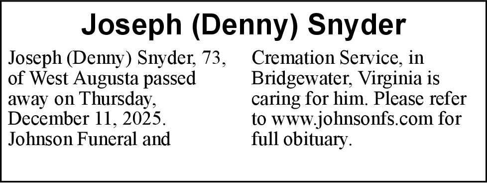 Joseph (Denny) Snyder | Obituaries | dnronline.com