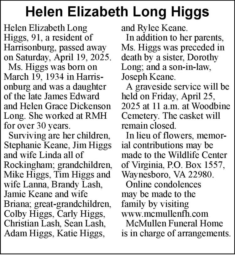 Helen Elizabeth Long Higgs | Obituaries | dnronline.com