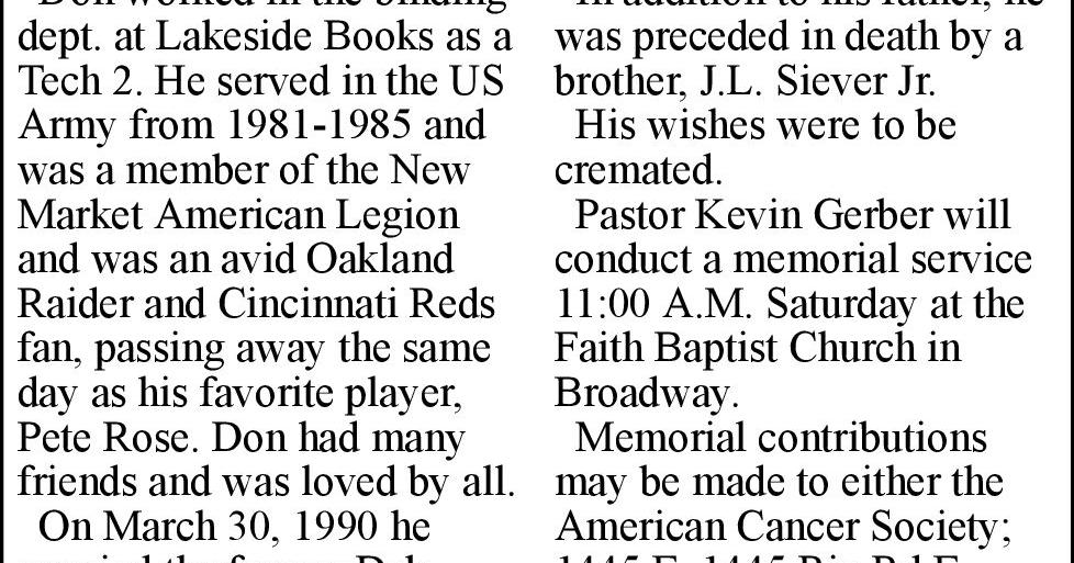 Donald Ray Siever | Obituaries | dnronline.com