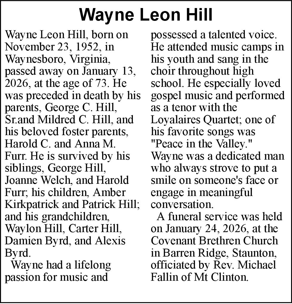 Wayne Leon Hill | Obituaries | dnronline.com