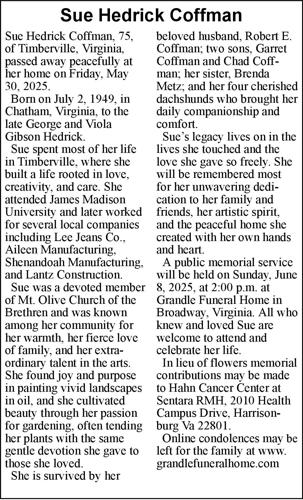 Sue Hedrick Coffman | Obituaries | dnronline.com